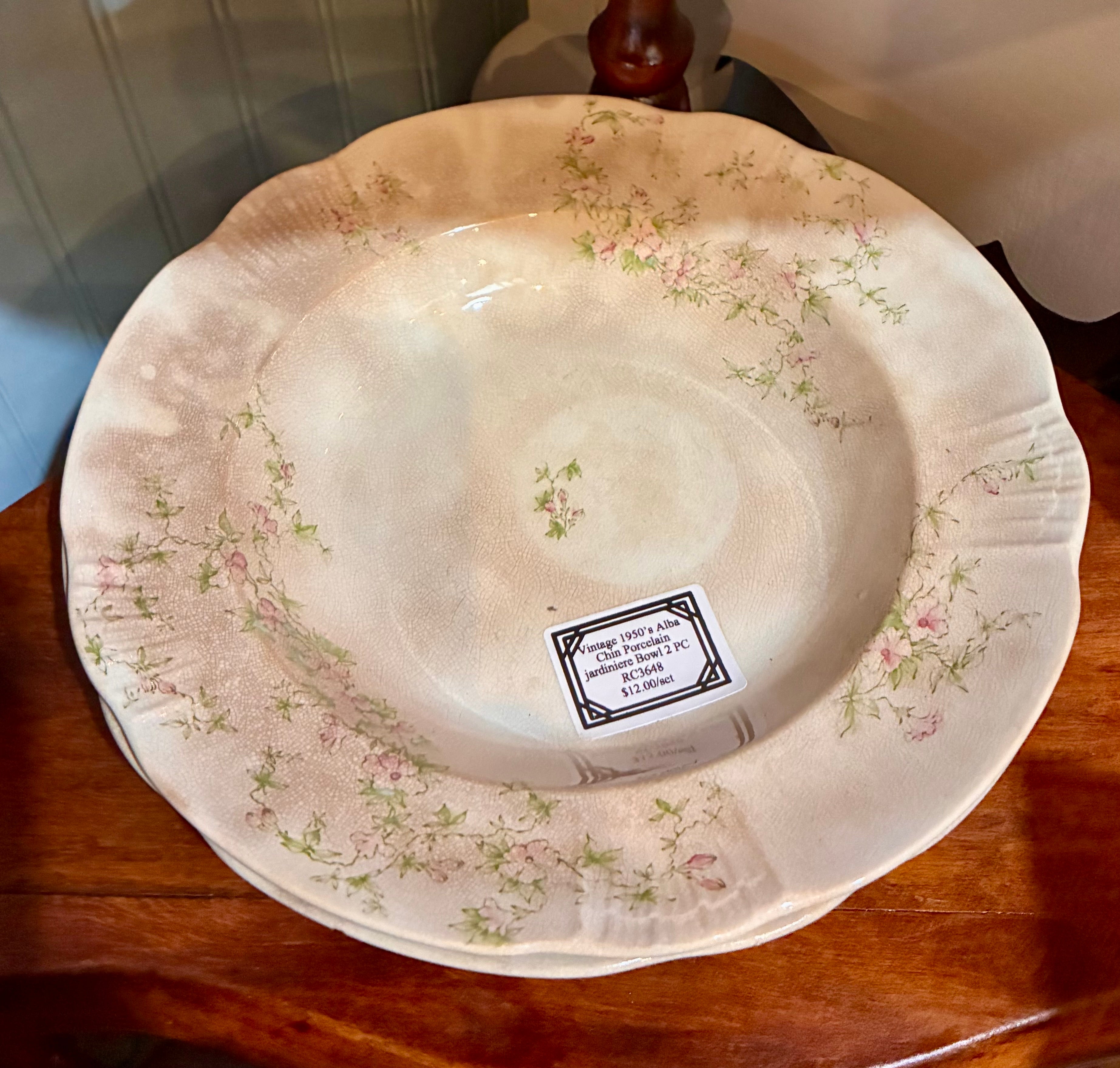 RC3648 - VINTAGE 1950S ALBA CHINA PORCELAIN JARDINIERE BOWL 2 PC ...